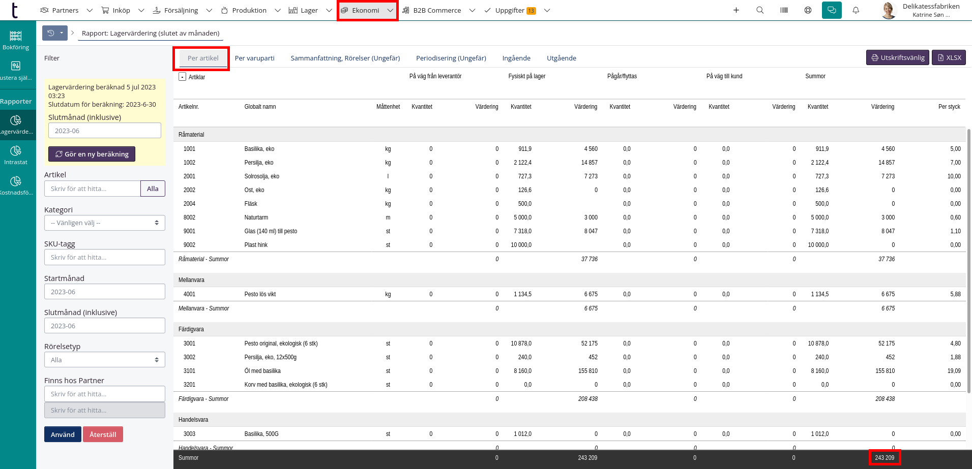 Lagervärde i tracezilla och bokföring i Fortnox | tracezilla