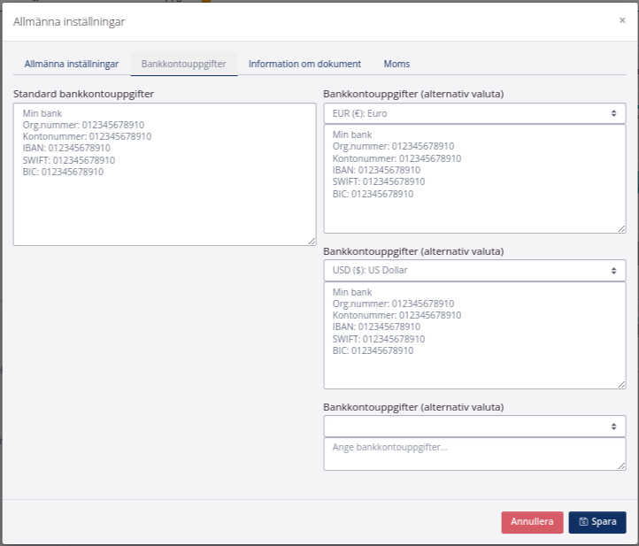 Dokumentinställningar | tracezilla