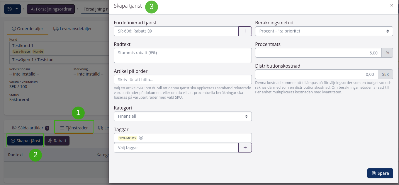 Skapa kreditnota och lägg till rabatt | tracezilla